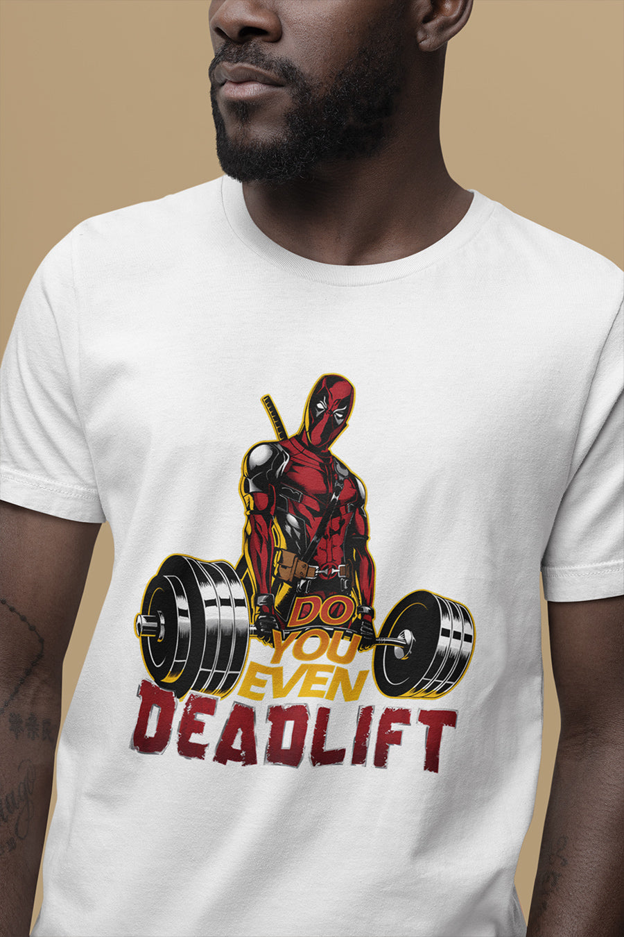 Manmaker's Deadpool x Deadlift White T-shirt | Fitness T-shirt